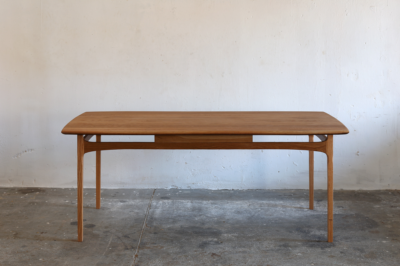 Handcrafted Dining Table. white OAK and Walnut with two drawers.